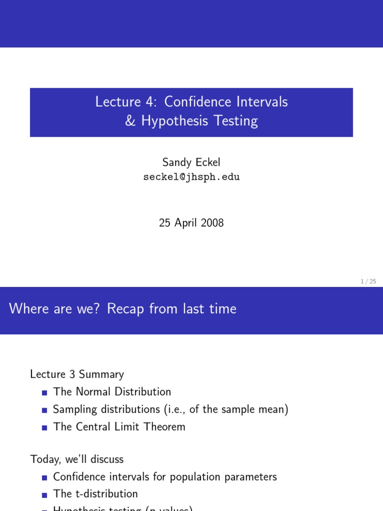 Lecture 4 - Confidence Intervals & Hypothesis | PDF | Confidence ... Lecture 4 - Confidence Intervals & Hypothesis | PDF | Confidence ...