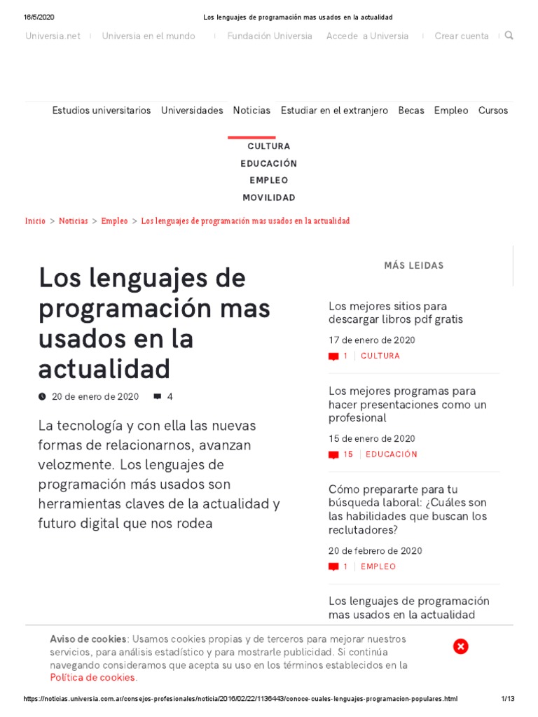 Los Lenguajes de Programación Mas Usados en La Actualidad | PDF ...