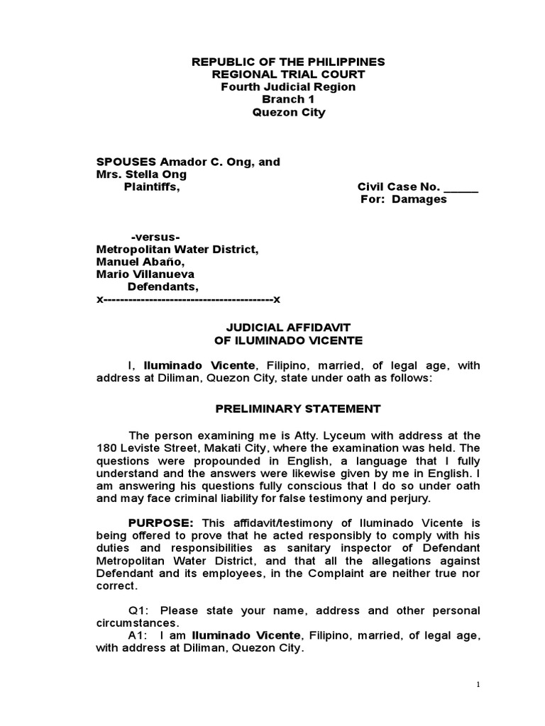 Annex G - Judicial-Affidavit-Iluminado-Vicente | PDF | Perjury | Common Law