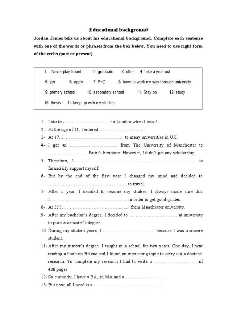 Educational Background Fill in The Blanks | PDF