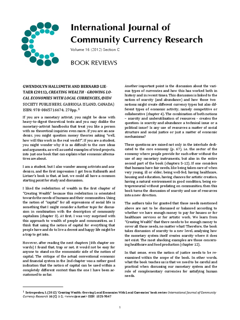International Journal of Community Currency Research: Book Reviews ...
