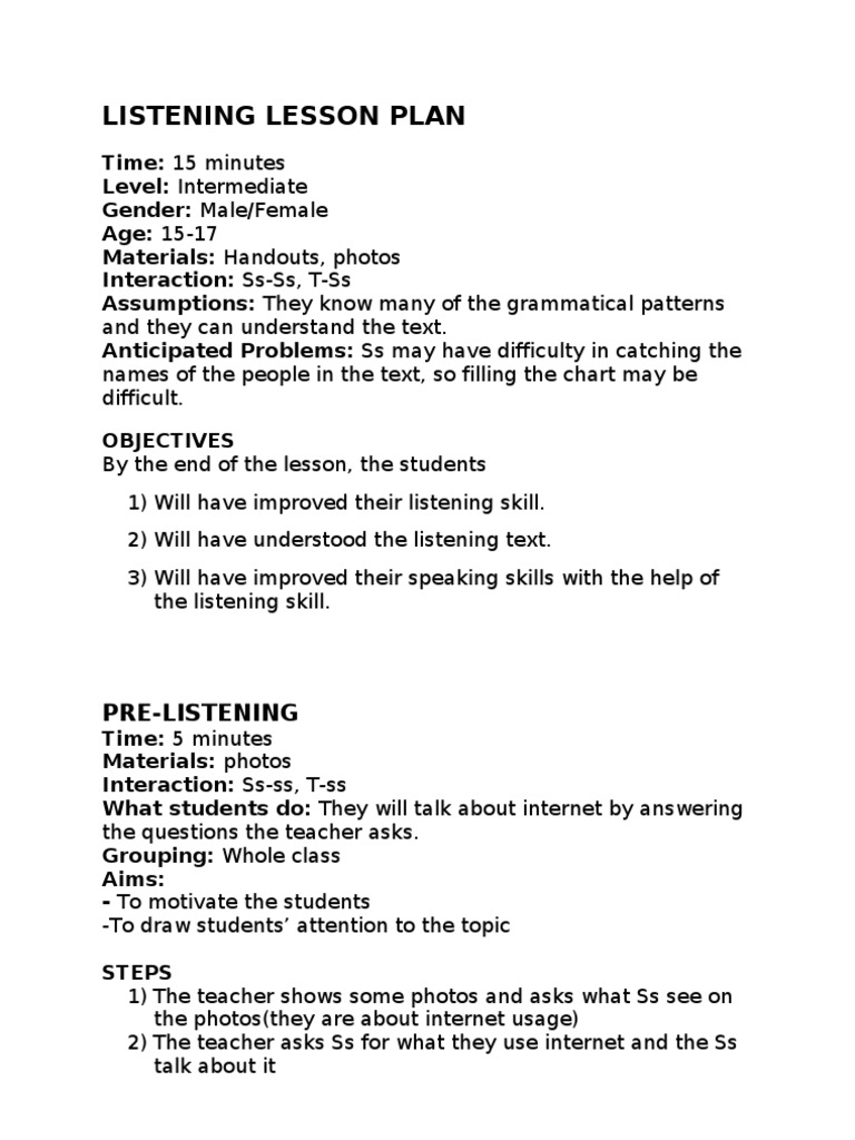 Listening Lesson Plan | PDF | Lesson Plan | Semiotics