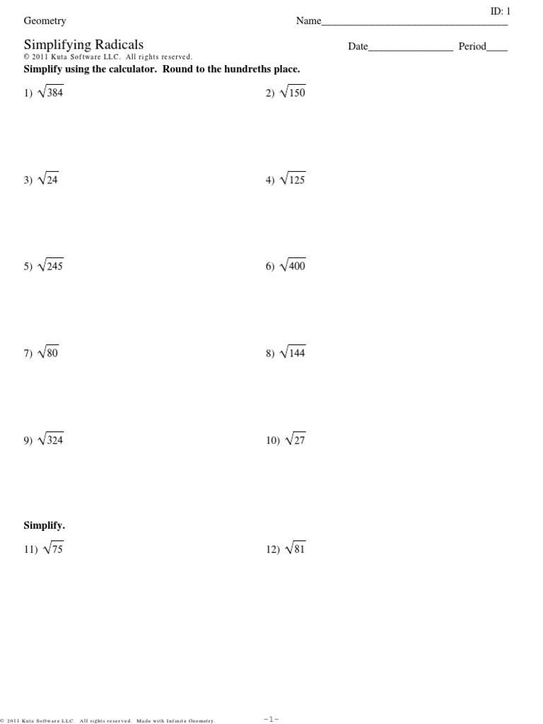 Geometry - Simplifying Radicals | PDF | Teaching Methods & Materials ...