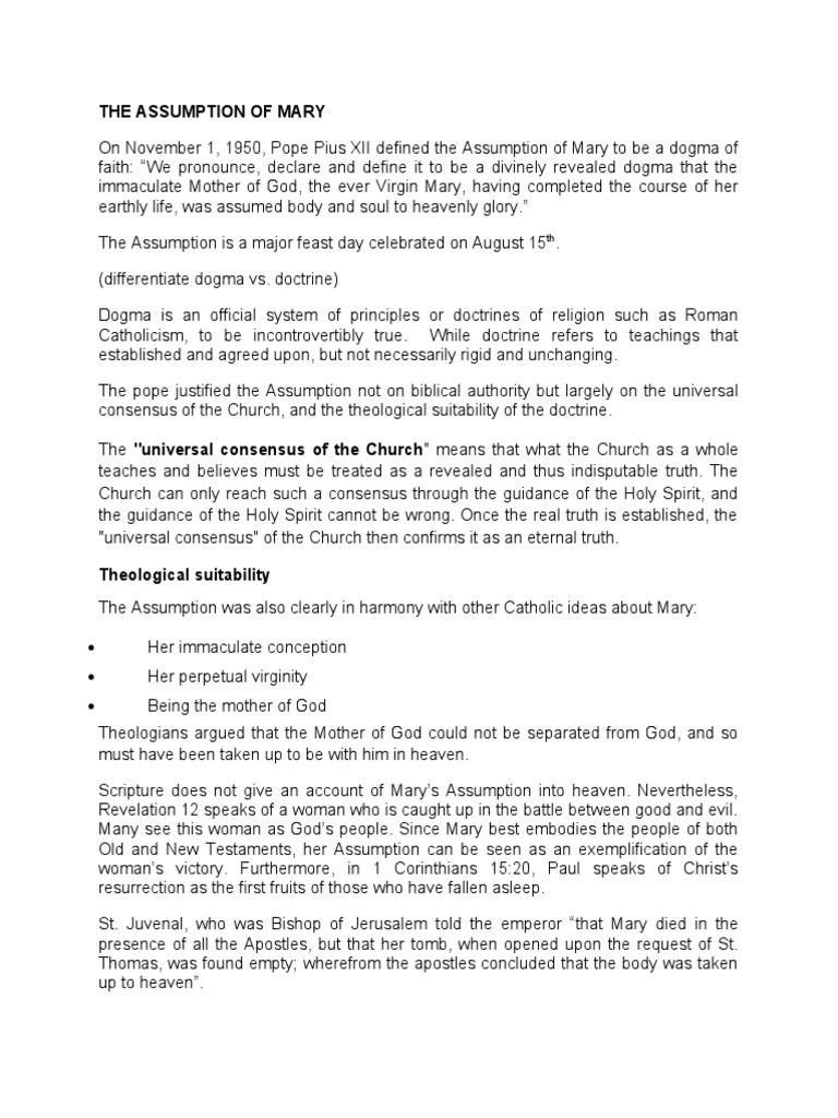 The Assumption of Mary | PDF | Mary, Mother Of Jesus | Christian Belief ...