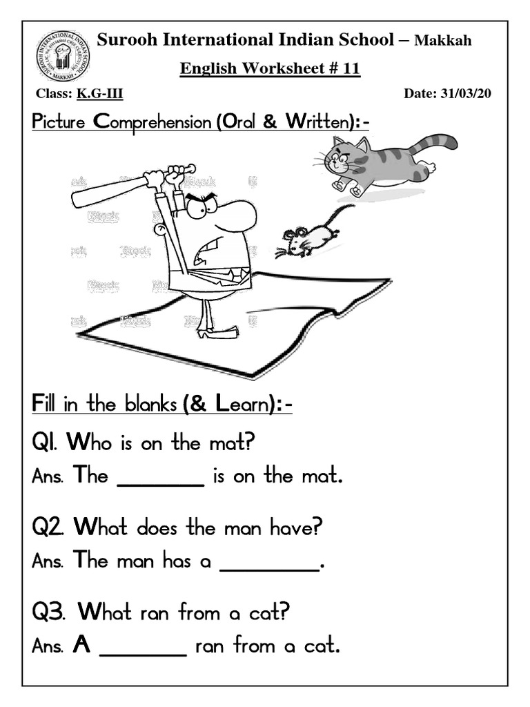 English Worksheet for K.G-III Students | PDF | Games & Activities ...
