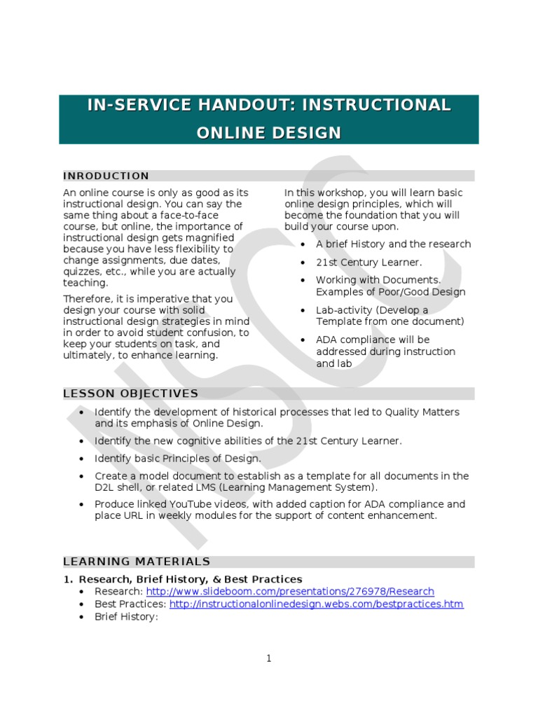 Inservice Handout Design | PDF | Instructional Design | Educational ...