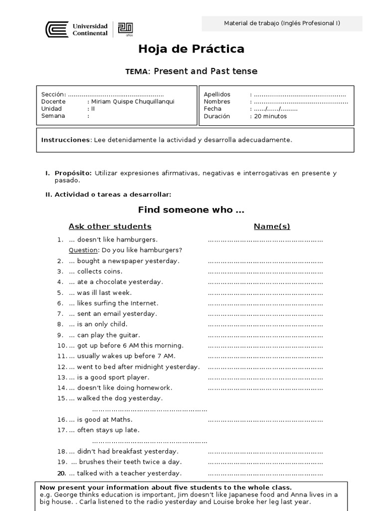 Present and Past Tense Activity Guide | PDF | Games & Activities