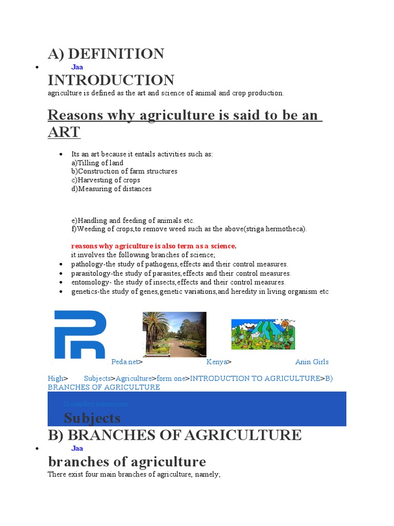 A) Definition Reasons Why Agriculture Is Said To Be An ART | PDF ...