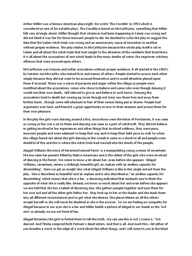 The Crucible Essay | PDF | Mc Carthyism | Witchcraft