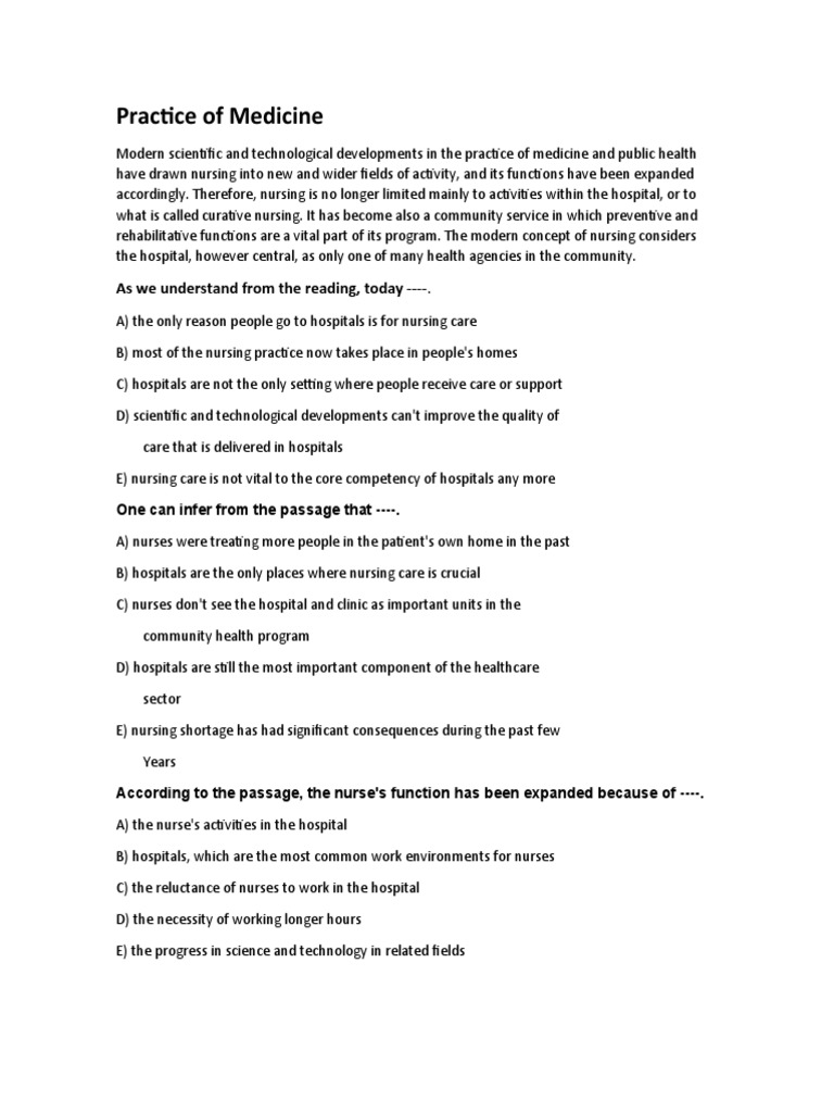 Reading Comprehension #4 | PDF | Hospital | Nursing