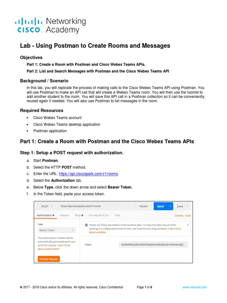 2.2.2.7 Lab - Using Postman To Create Rooms and Messages PDF | PDF ...