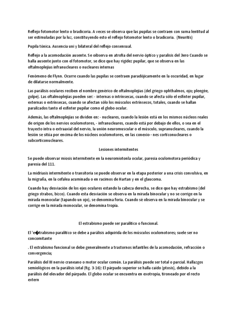Reflejo fotomotor y oftalmoplejías | PDF | Tinnitus | Vértigo