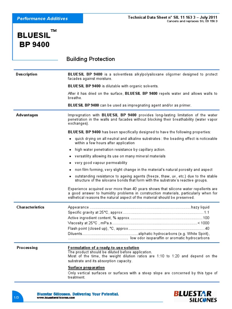 Bluesil BP 9400 | PDF | Water | Materials