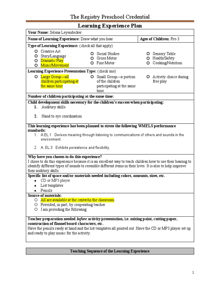 Learning Experience Plan Music | PDF | Sound | Experience