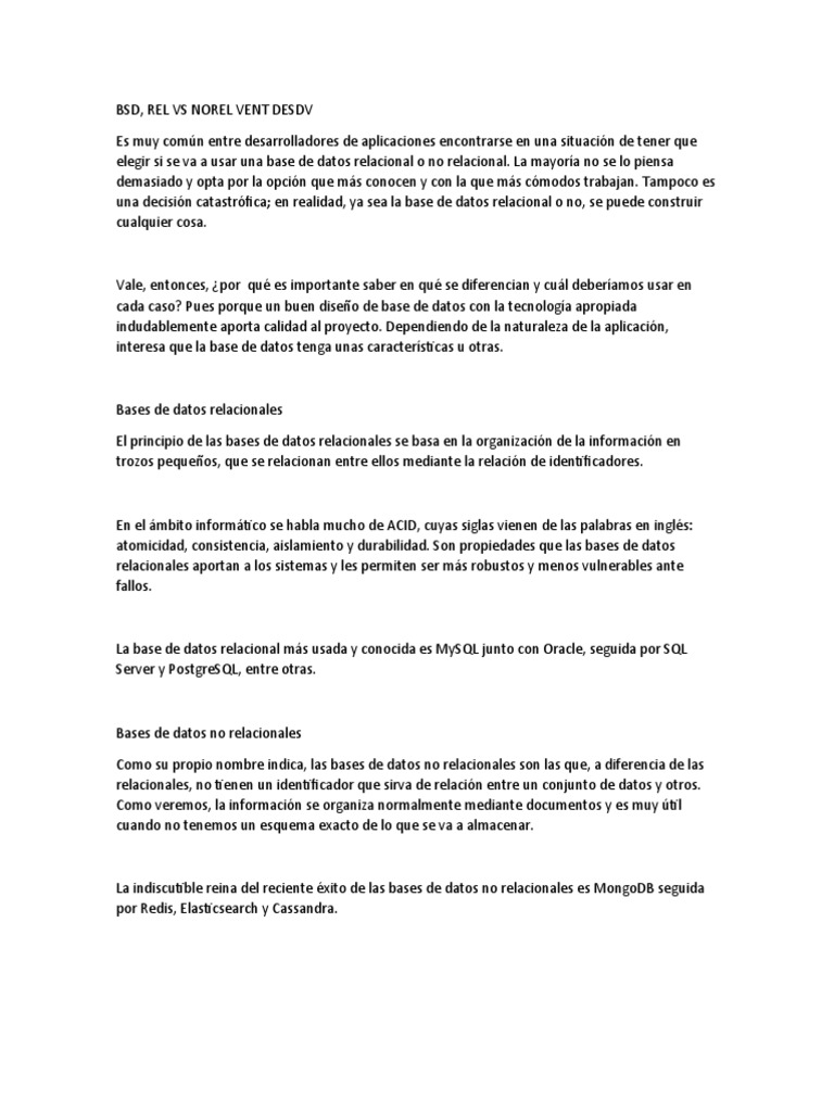 BSD Vent y Desv | PDF | SQL | Bases de datos
