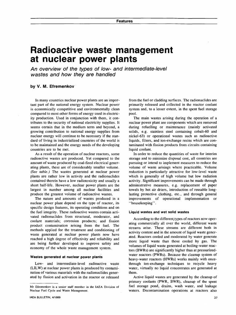 Radioactive Waste Management at Nuclear Power Plants | PDF | Nuclear ...