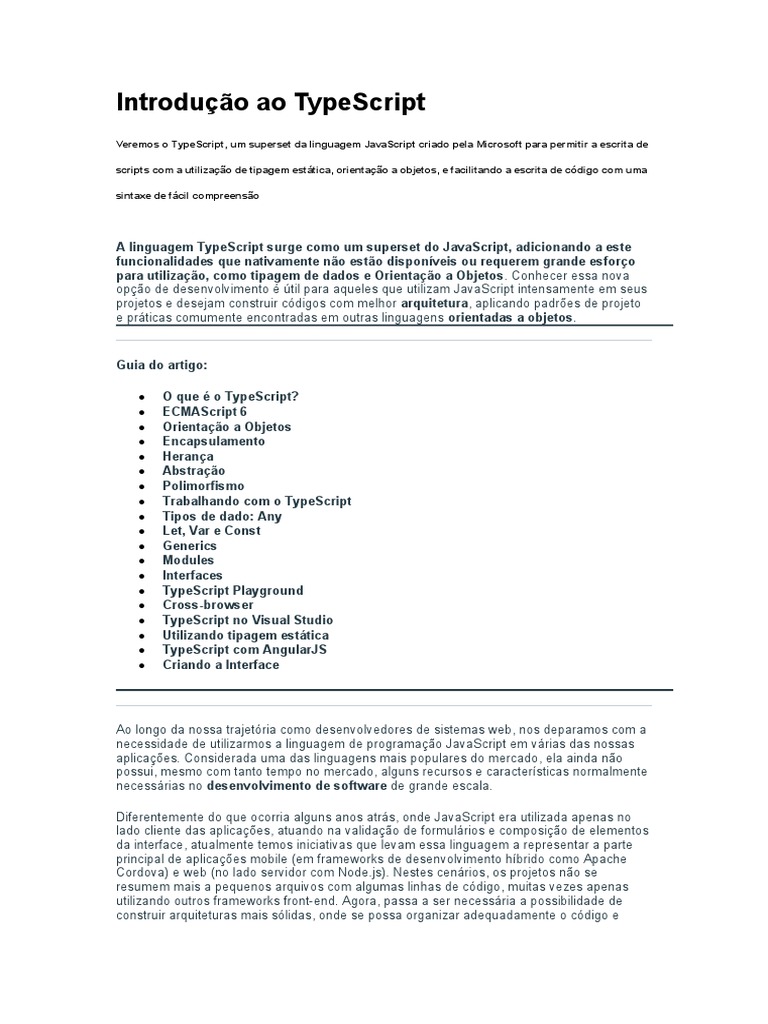Introdução Ao TypeScript | PDF | Script Java | C Sharp (linguagem de ...