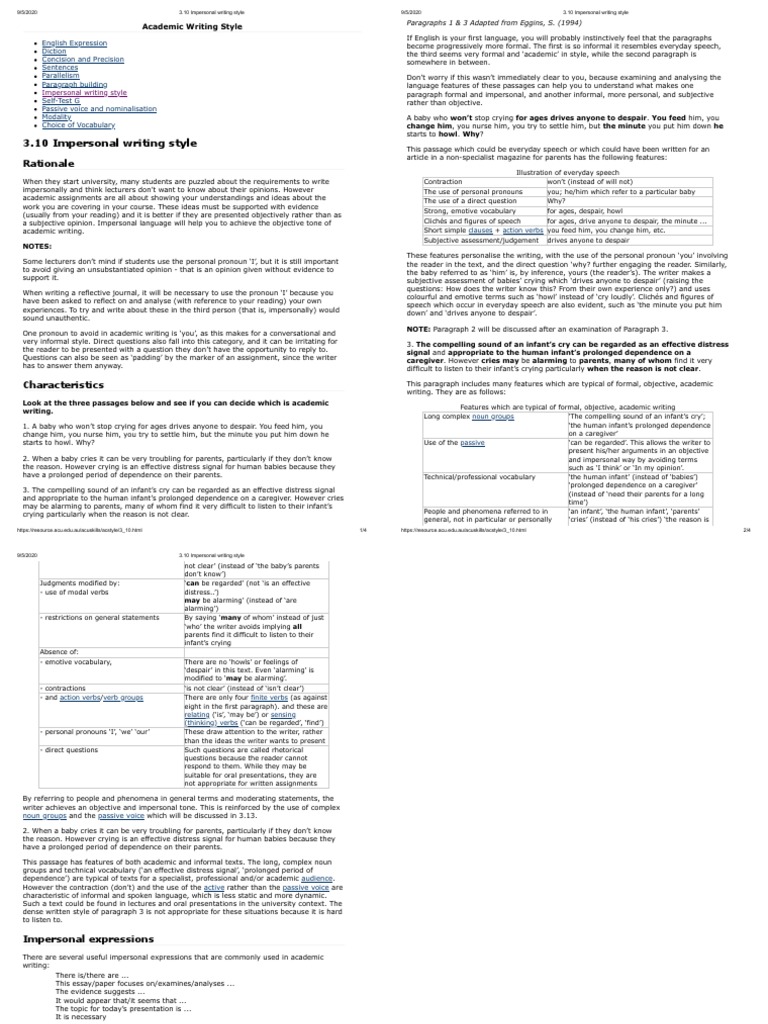 Impersonal Writing Style | PDF | Grammar | Syntax