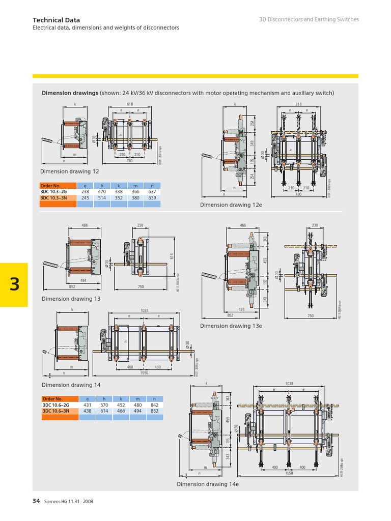 Technical Data: Dimension Drawings (Shown: 24 kV/36 KV Disconnectors ...
