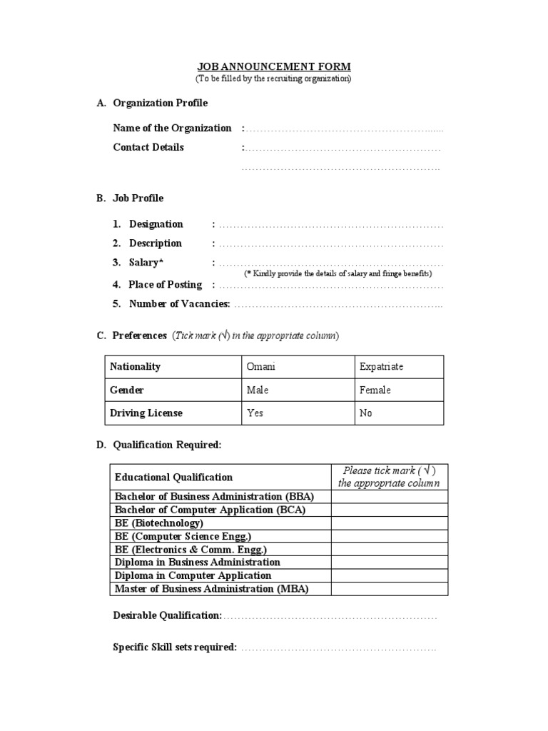 New Opportunities: Job Announcement Form Template Provides Helpful ...