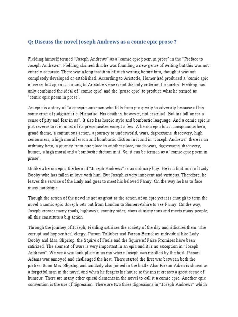 Comic Epic Prose Joseph Andrews | PDF | Poetry