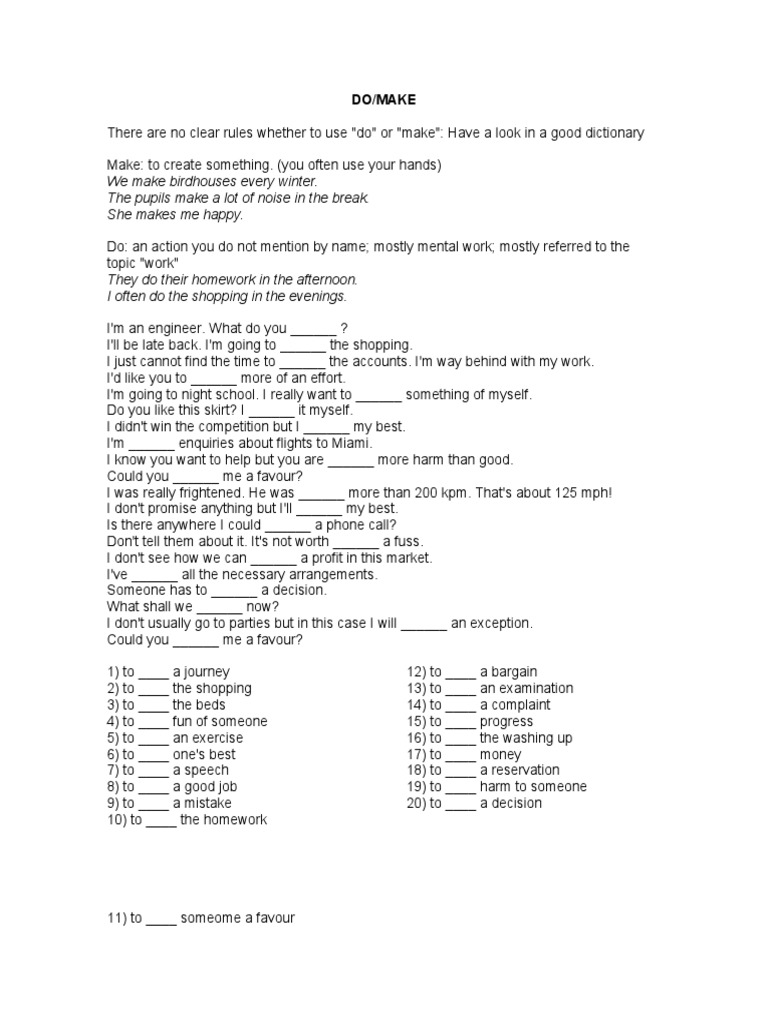 Do vs. Make: Key Exercises | PDF | Language Arts & Discipline | Home ...