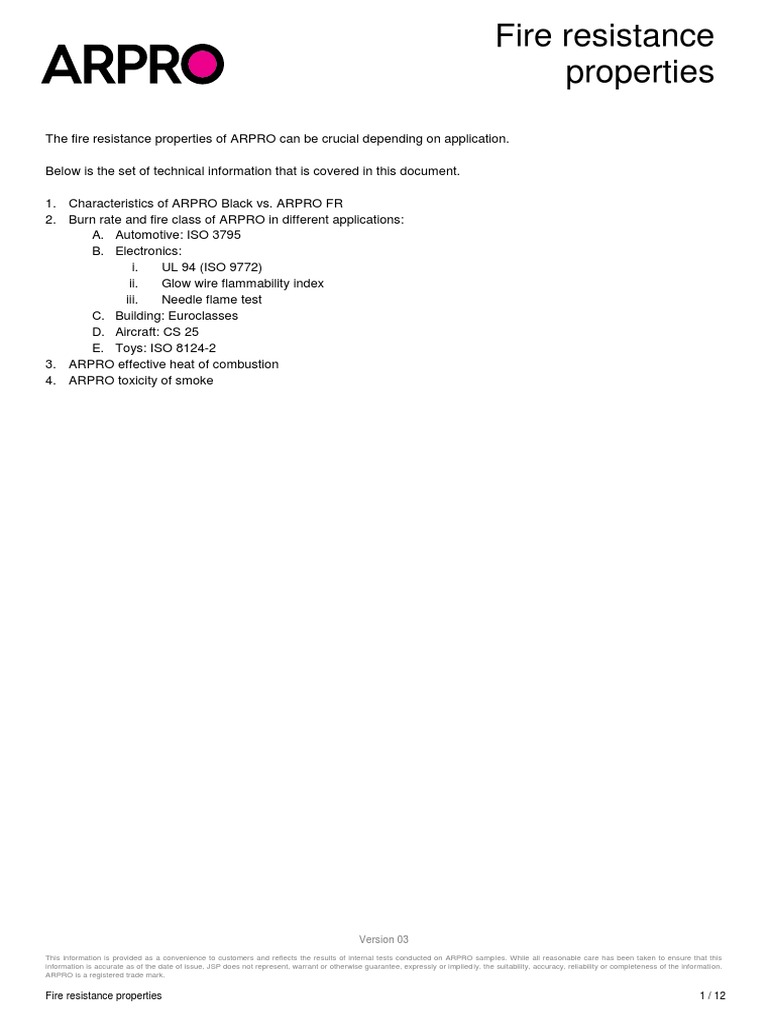 Arpro Fire Resistance Properties en | PDF | Fires | Combustion