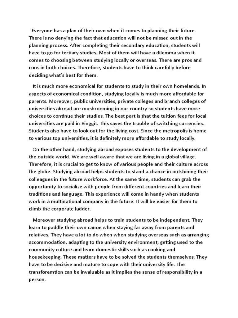 Study Abroad Vs Study Local | PDF | International Student | Behavior ...