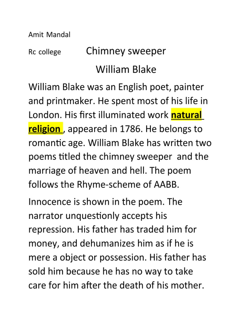Chimney Sweeper | PDF | William Blake | Sheep