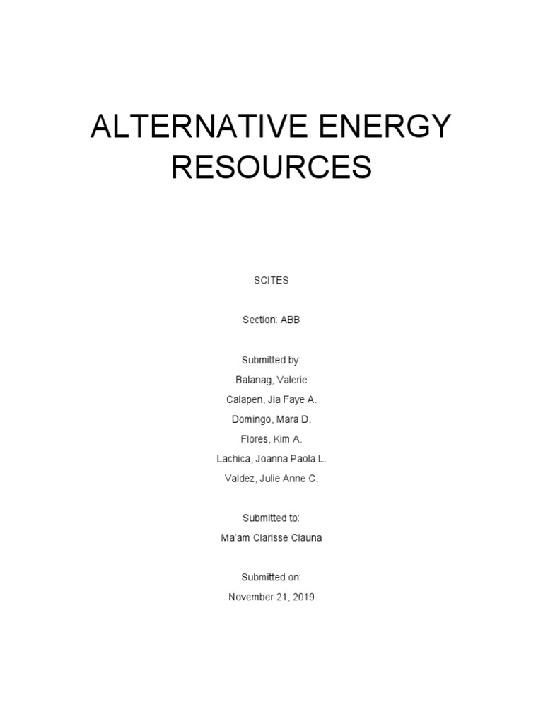 Alternative Energy Resources | PDF | Sustainable Energy | Energy ...