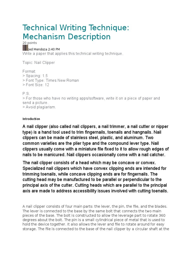 Technical Writing Technique: Mechanism Description: Jed Mendoza 2:40 PM ...