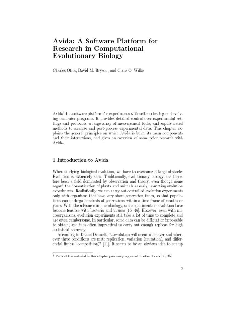 Avida A Software Platform For Research in Computational Evolutionary ...