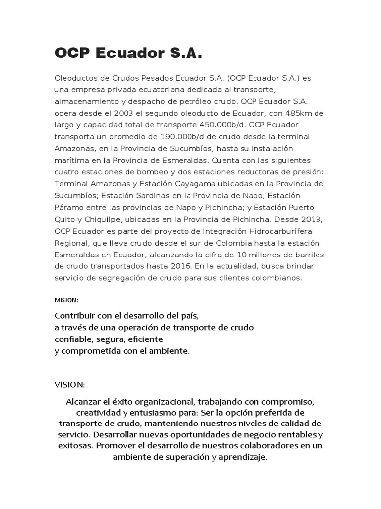 OCP Ecuador S | PDF | Negocios