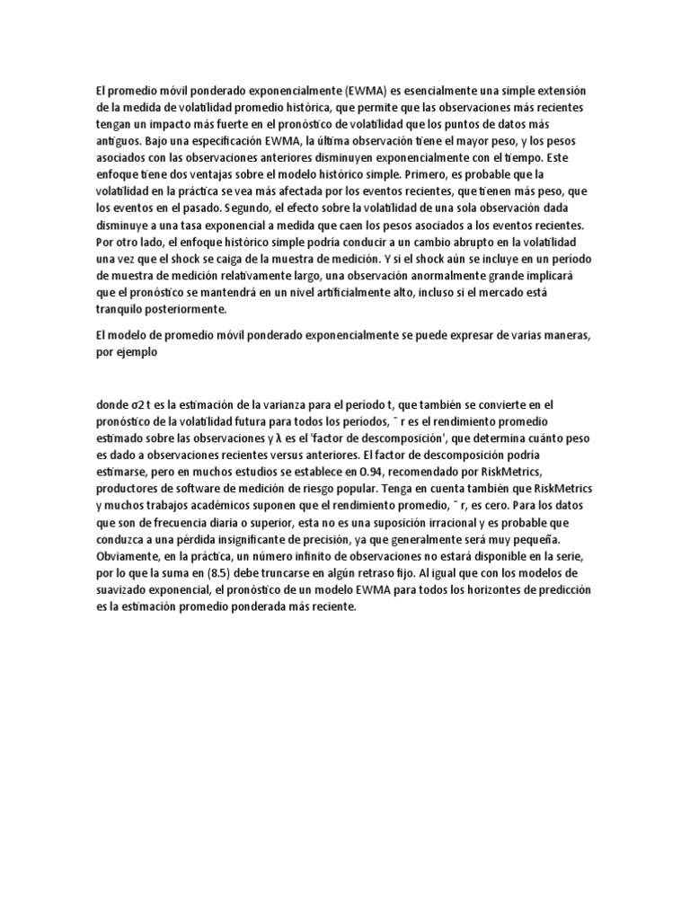 Modelo EWMA: Volatilidad y Predicción | PDF | Volatilidad (Finanzas ...