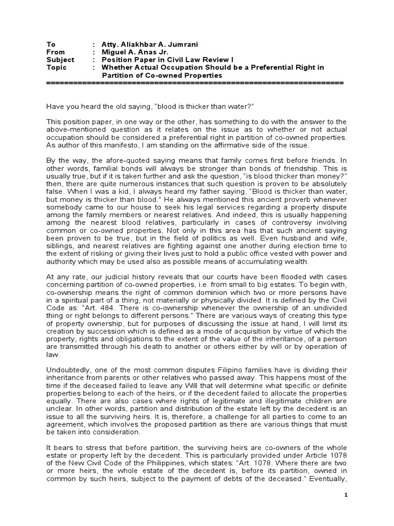 Position Paper | Download Free PDF | Concurrent Estate | Inheritance