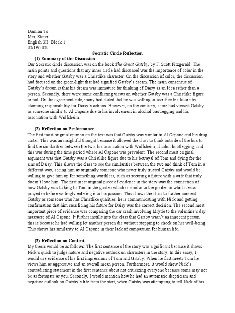 Gatsby Circle Reflection | PDF | The Great Gatsby