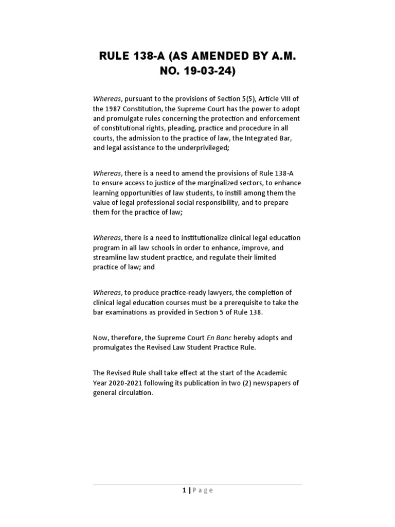 Rule 138-A (Amended) | PDF | Lawyer | Legal Education