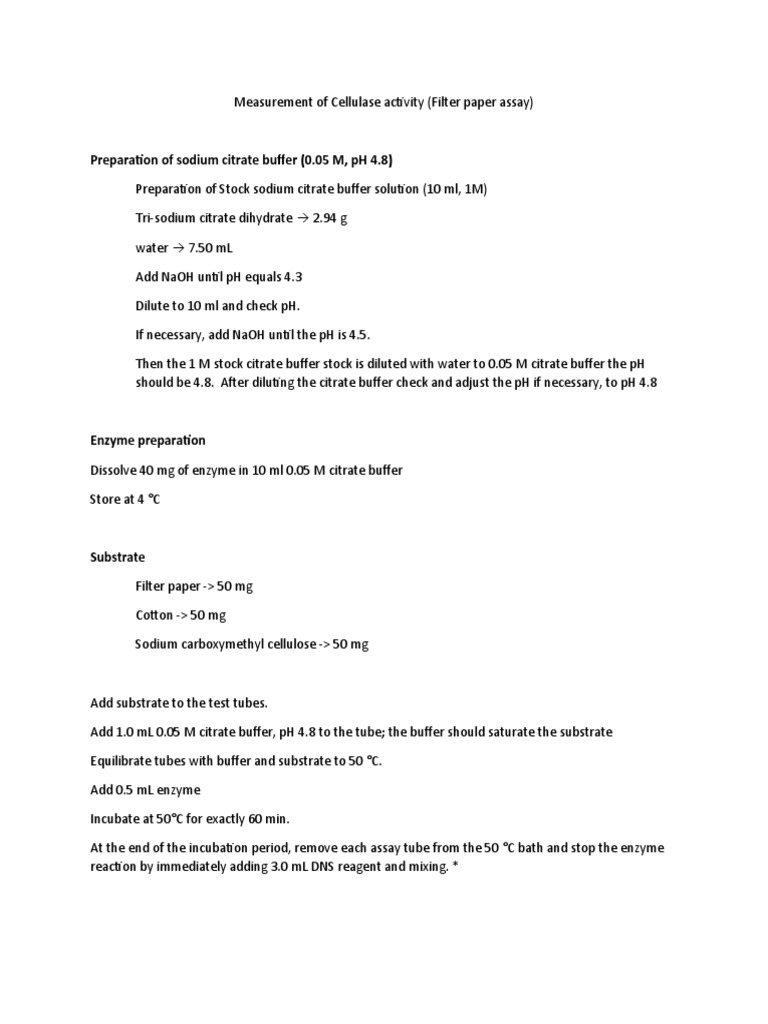 Cellulase Activity Measurement Protocol | PDF | Ph | Glucose