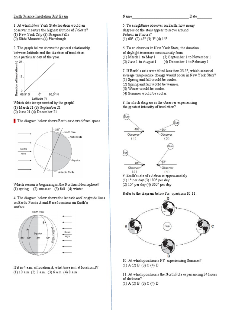 Insolation Unit Exam | PDF | Equator | Planets Of The Solar System