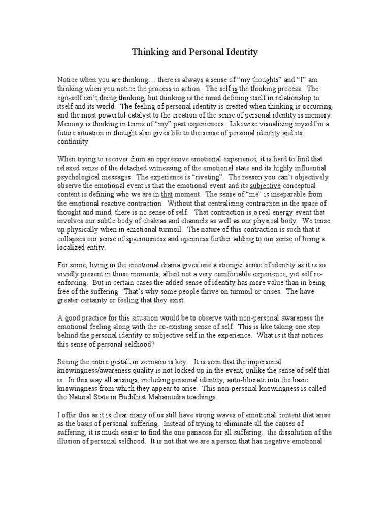 Thinking Is The Personal Identity | PDF | Thought | Self