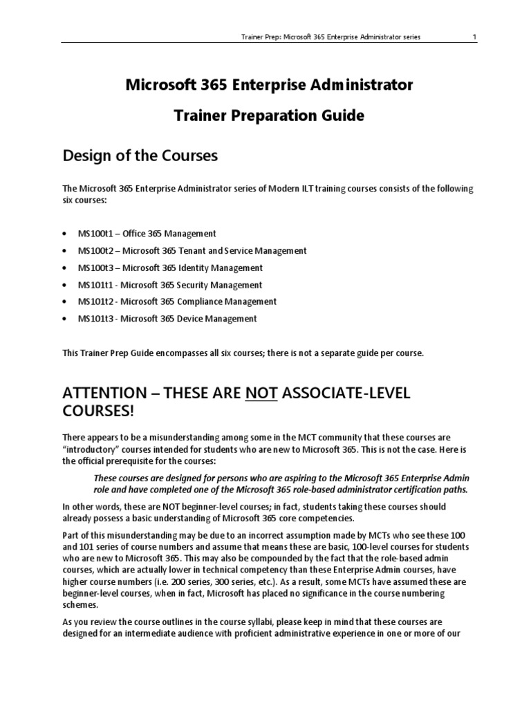 Microsoft 365 Enterprise Administrator Trainer Preparation Guide Design ...