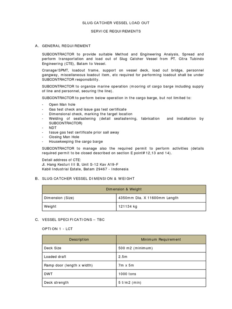 SCV Load Out Service Requirements Rev.01 | PDF | General Contractor | Port