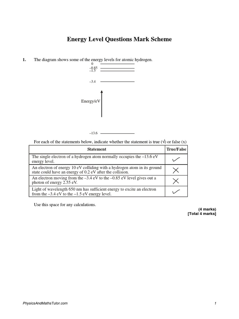 Energy Levels MS PDF | PDF | Energy Level | Electronvolt
