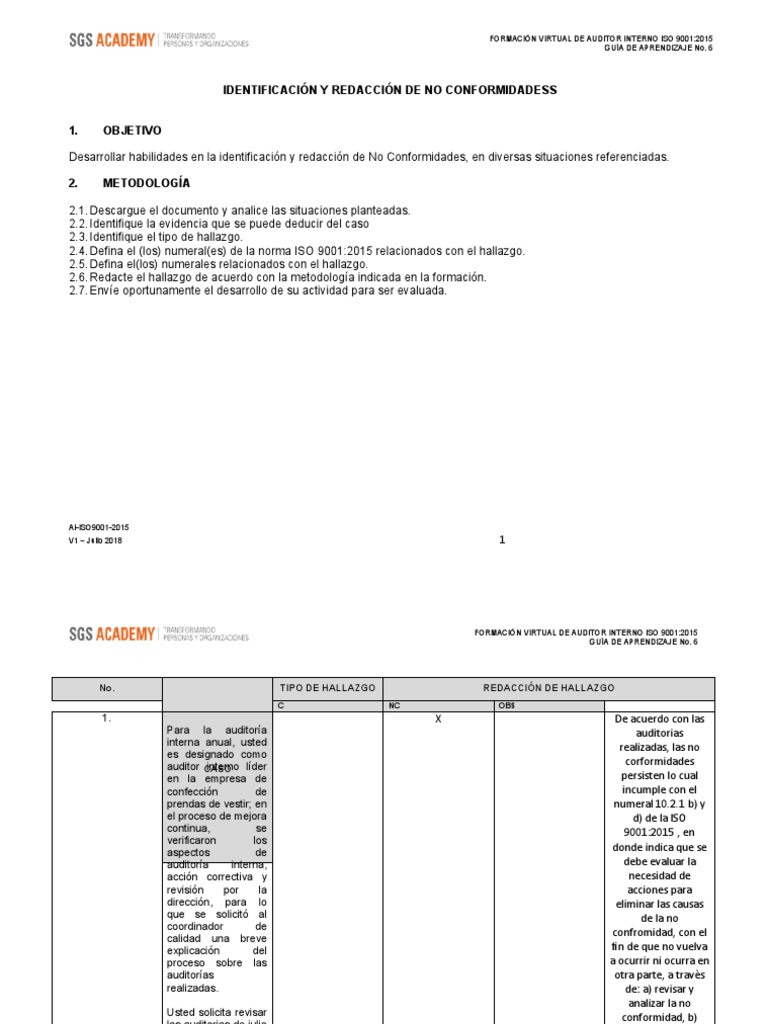 Identificación de No Conformidades ISO 9001 | PDF | Auditoría | Contralor