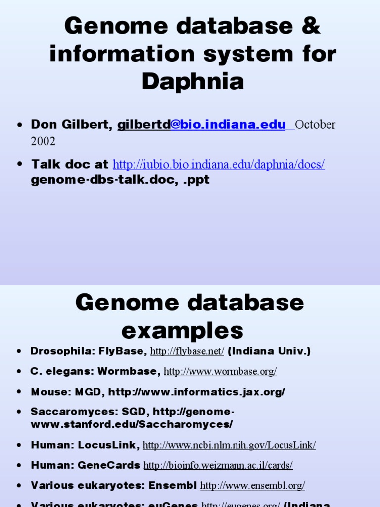 Genome Database & Information System For Daphnia: @bio - Indiana.edu ...