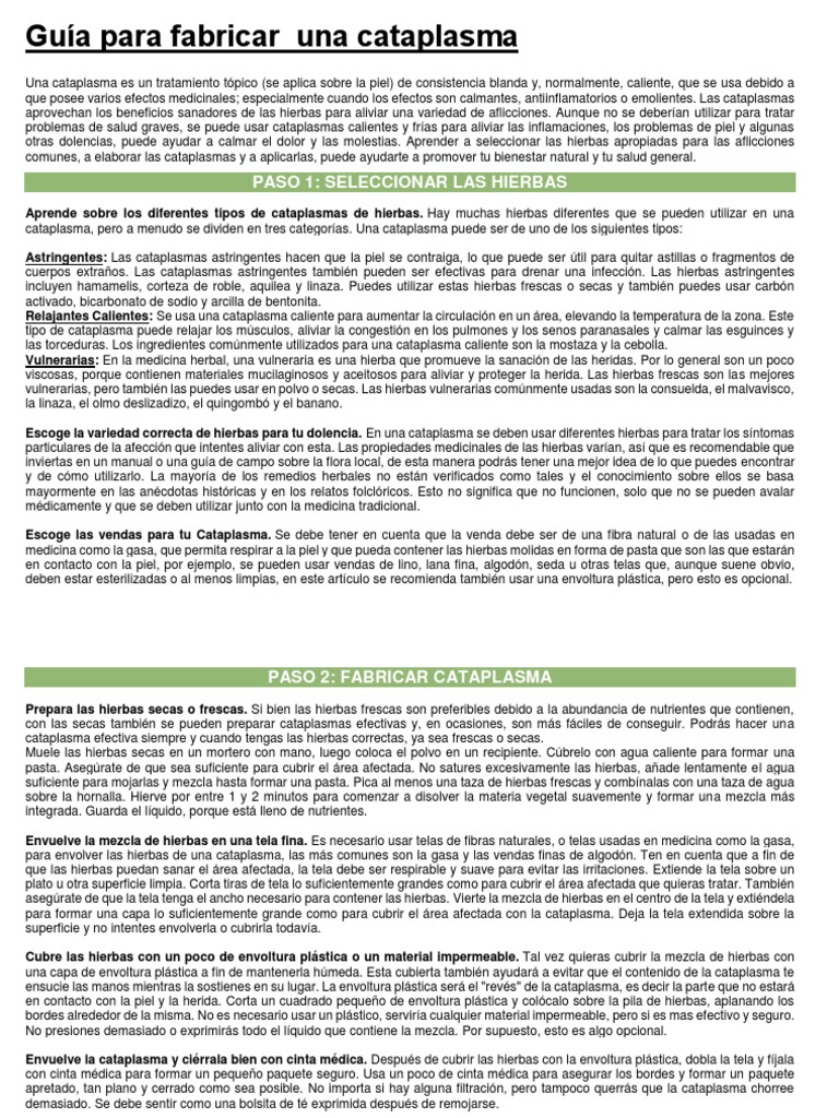 Pasos para Fabricar Bien Una Cataplasma | PDF