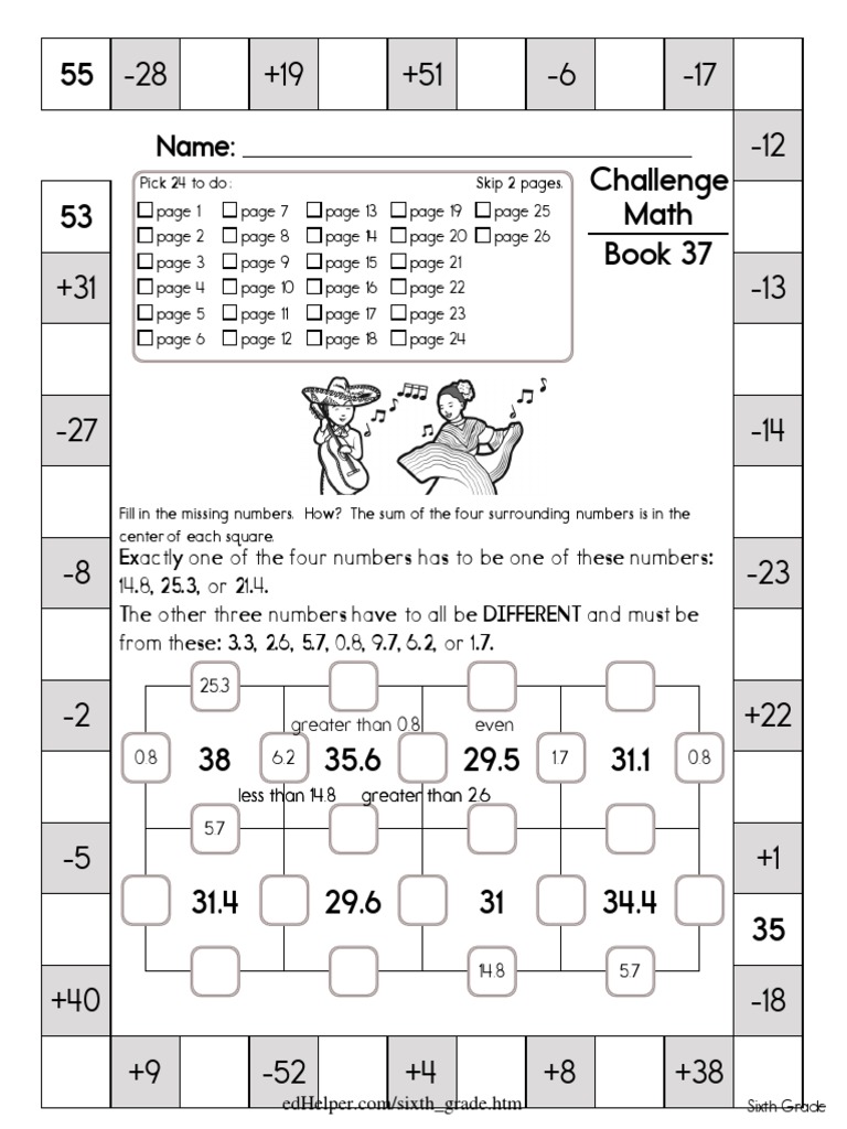 6th Grade Math Worksheets | PDF