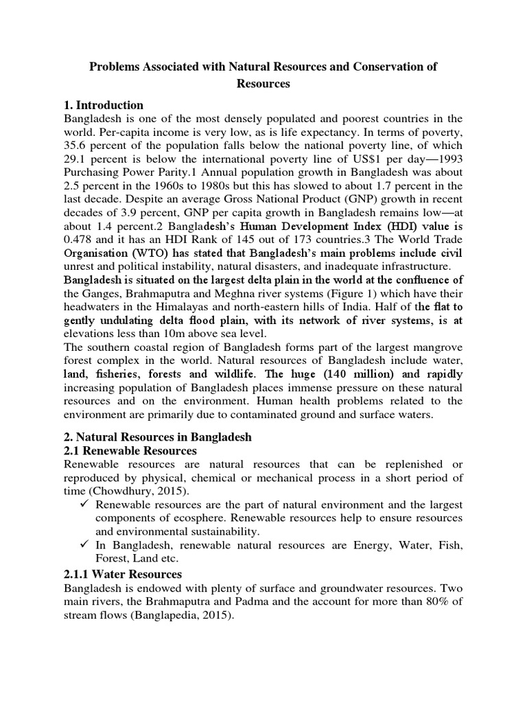 Problems Associated With Natural Resources and Conservation of ...