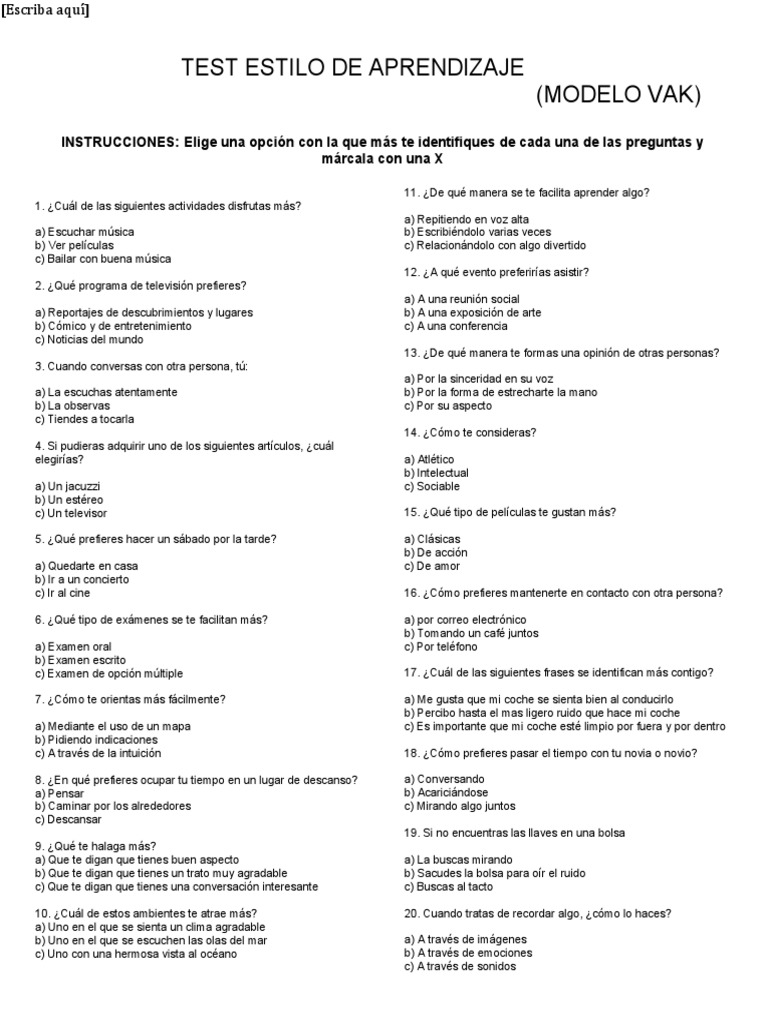 Test-Modelo Vak | PDF