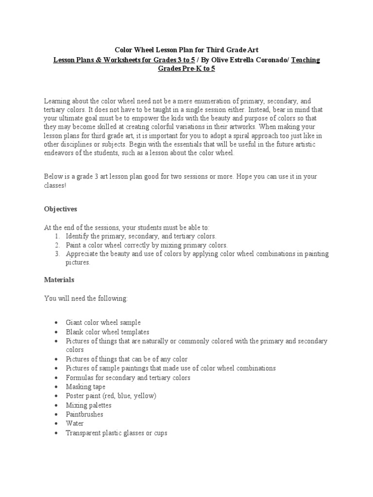 Third Grade Color Wheel Lesson Plan | PDF | Lesson Plan | Color
